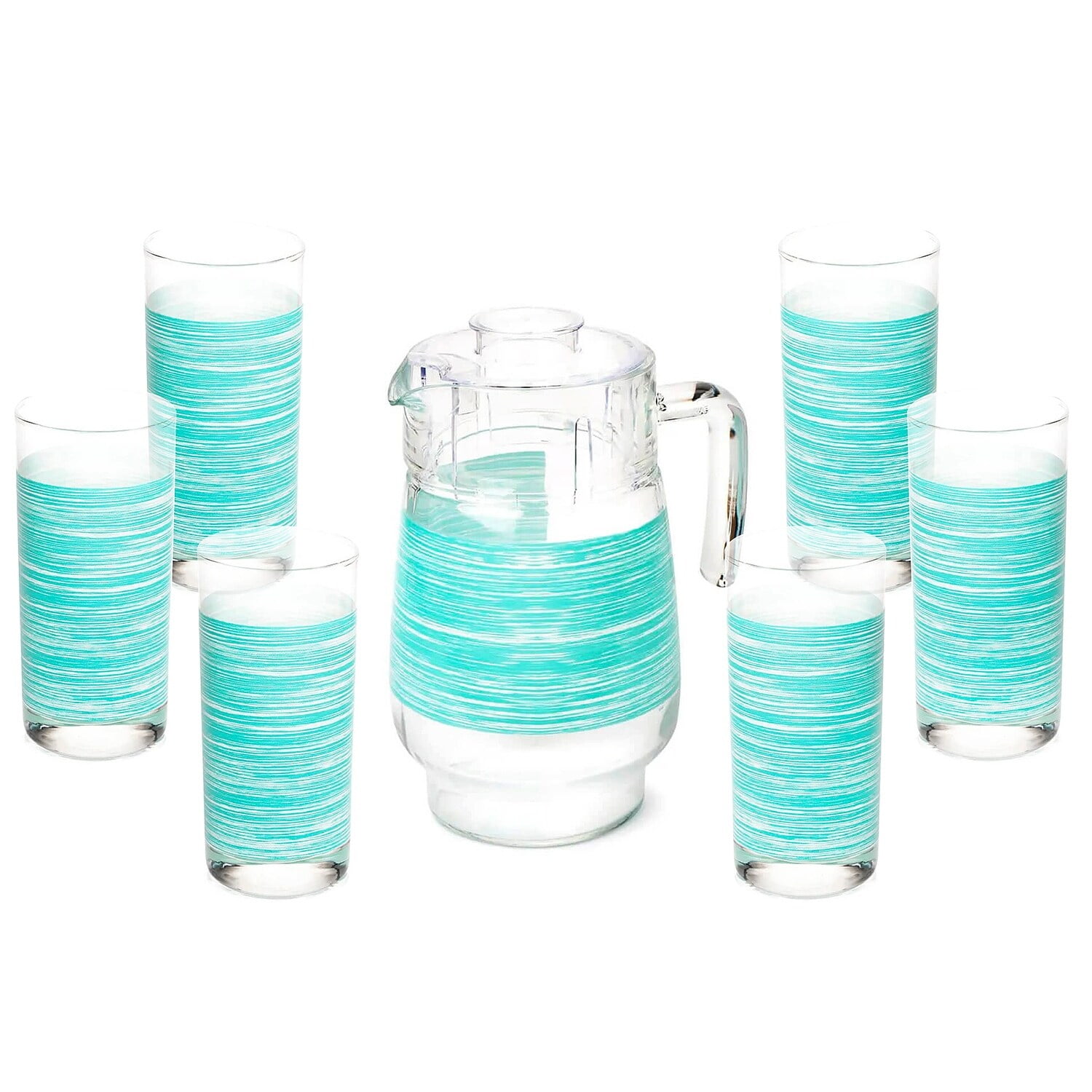 Luminarc Brush Mania 1.7 Qt Pitcher & Glass Set for 6 Turquoise ...