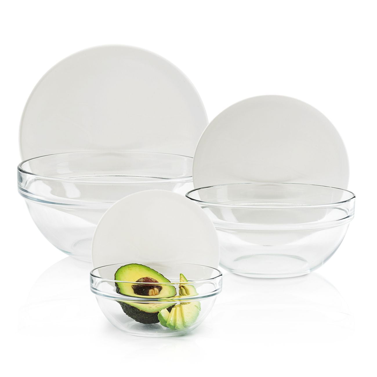 Luminarc Stackable Bowls Set with White Lids, Stand, Clear - Walmart.com
