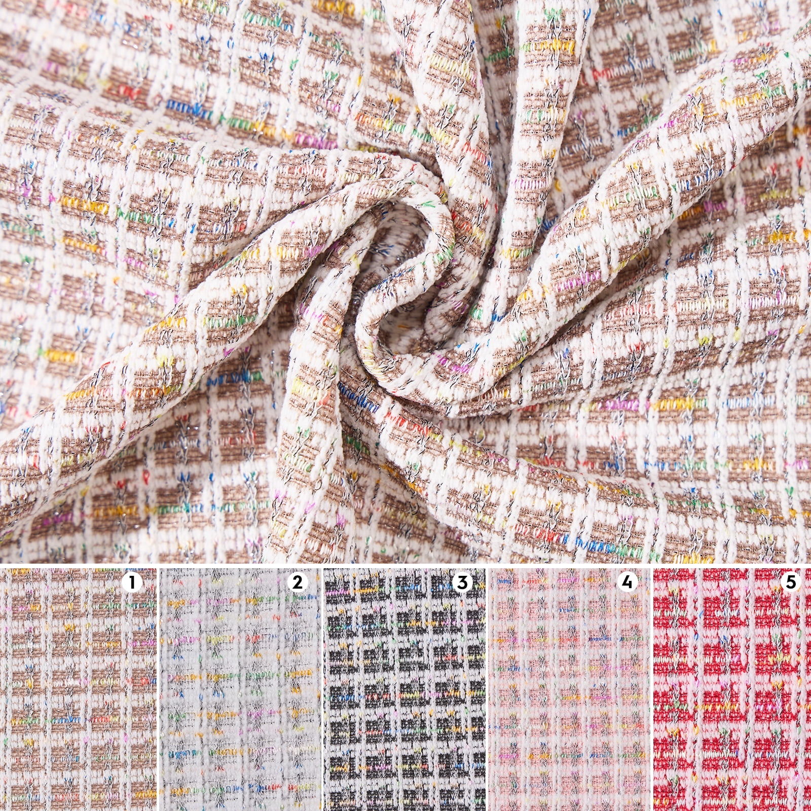 Luminea Textiles Multi-Color Tweed Fabric | Checkered Knit Texture | 88 ...
