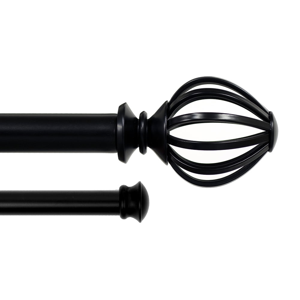 Lumino 1 Inch Black Cage Double Curtain Rod Set - 42-120 Width ...