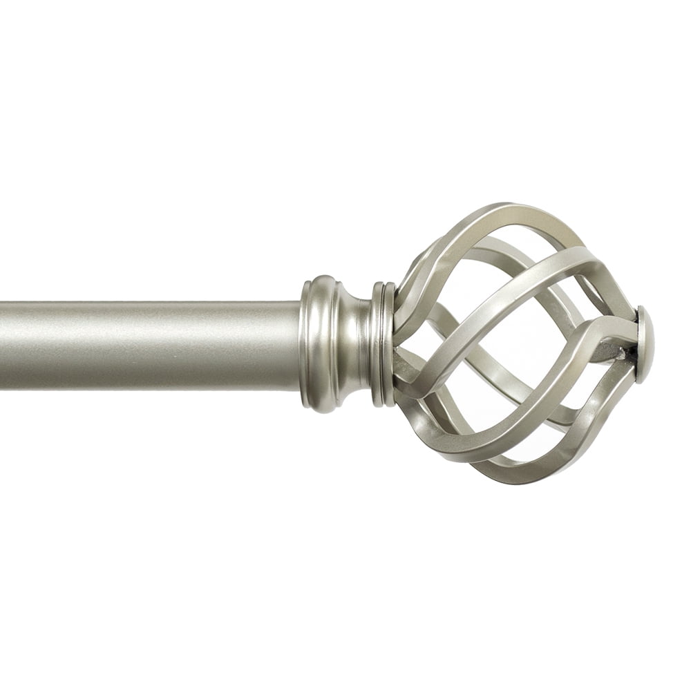 Lumino 1" Nickel Prima Cage Adjustable Single Curtain Rod Set, 42"-120 ...