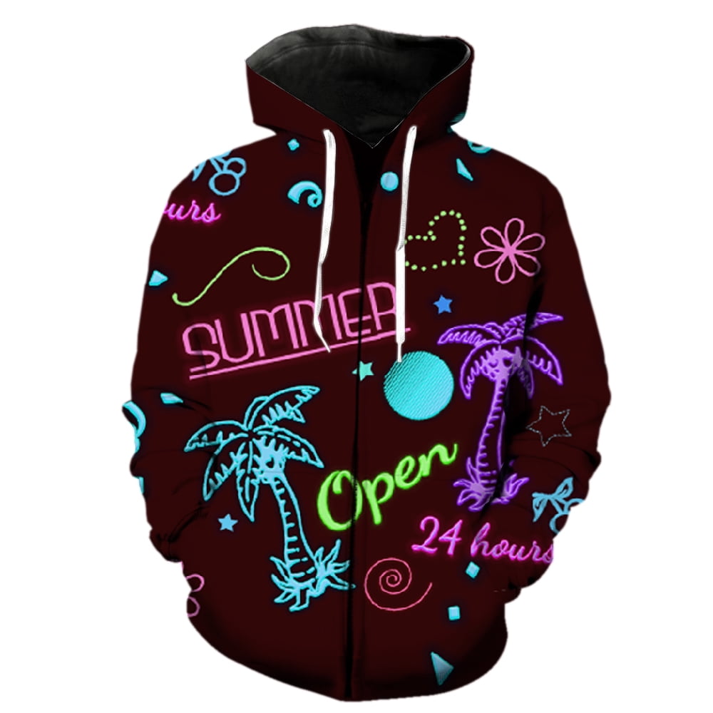 Luminous Bar Light Men's Zipper Hoodies 3D Printed Streetwear Fashion ...
