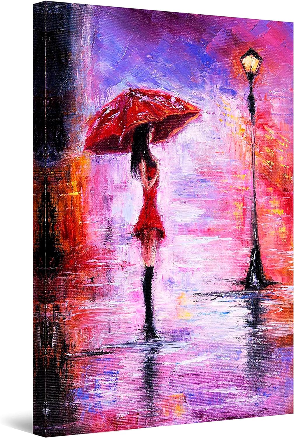 Luminous Canvas Wall Art Abstract - Purple Rainy Day, Woman and Red ...