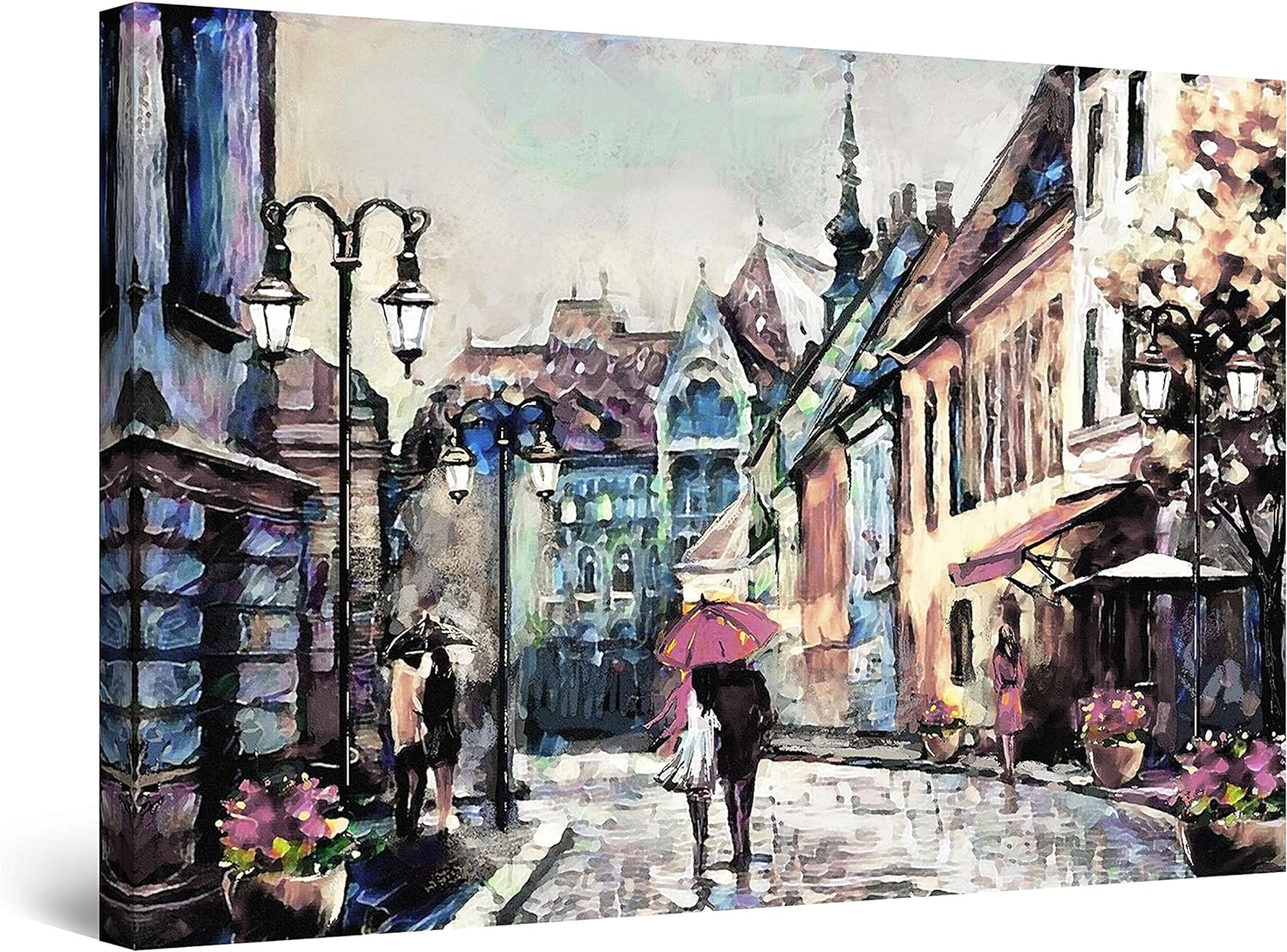 Luminous Canvas Wall Art Abstract - Walking Couple Painting - Large ...