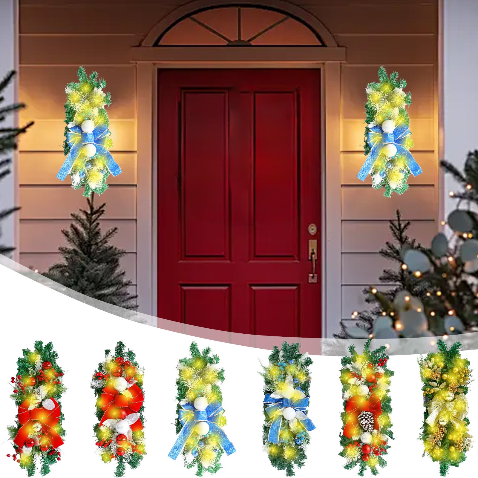 Luminous Christmas Staircase Decorations LED Door Hanging Wreath | Artificial Holiday Railing ...