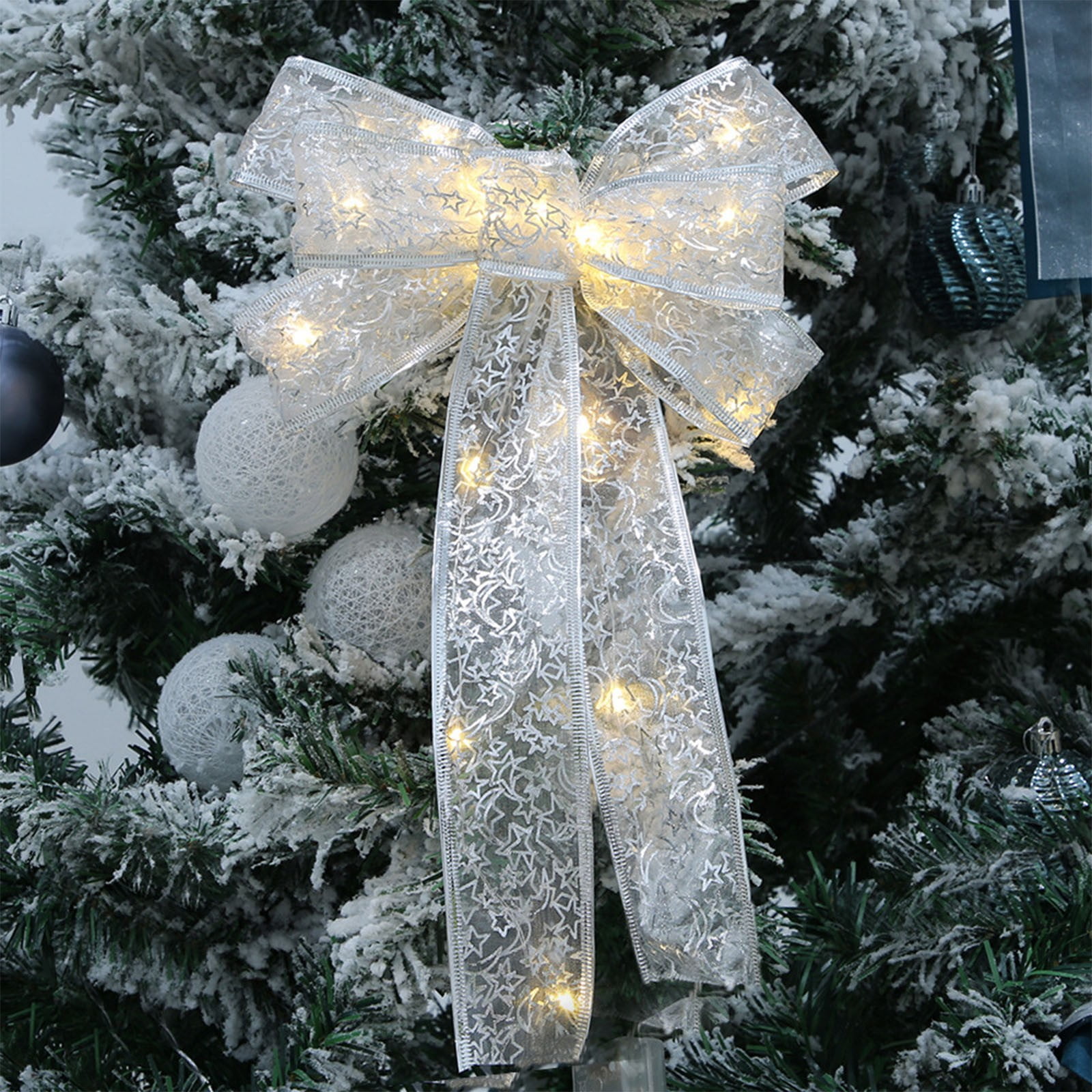 Luminous Christmas Tree Bow Decoration - 40x22cm LED Mesh Bow with ...
