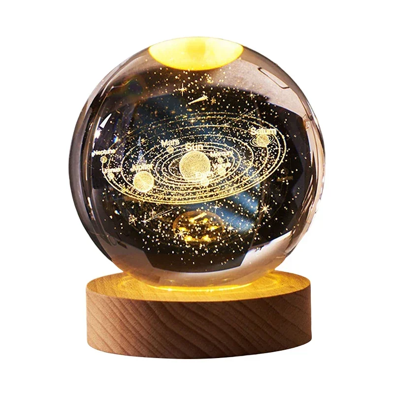 Luminous Crystal Ball LED Night Light Saturn Solar System.3D Moon Table ...