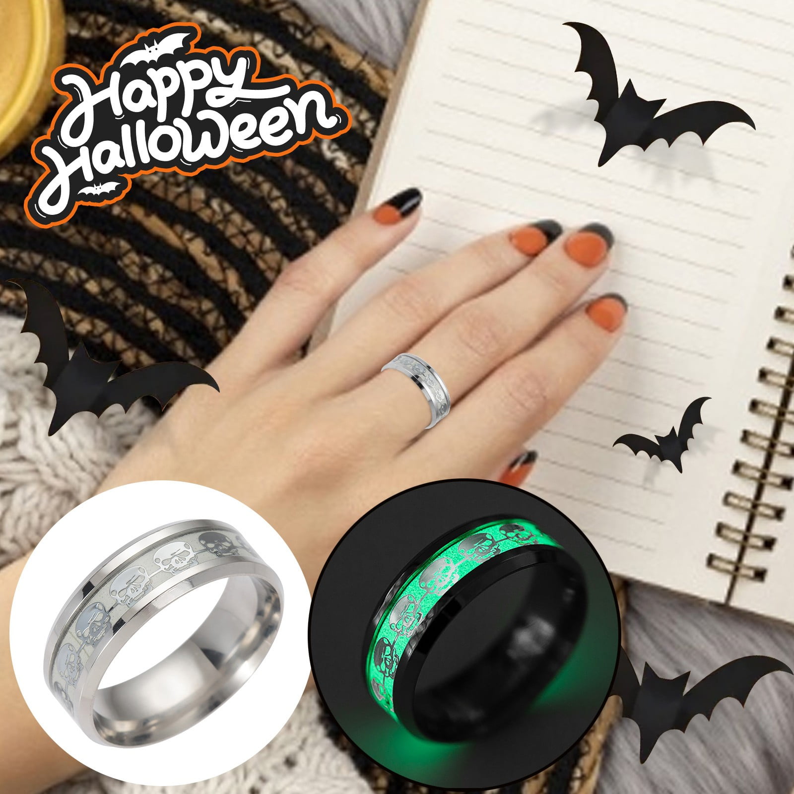 Luminous Electrocardiogram Rings Stainless Steel Glow In The Dark Ring ...