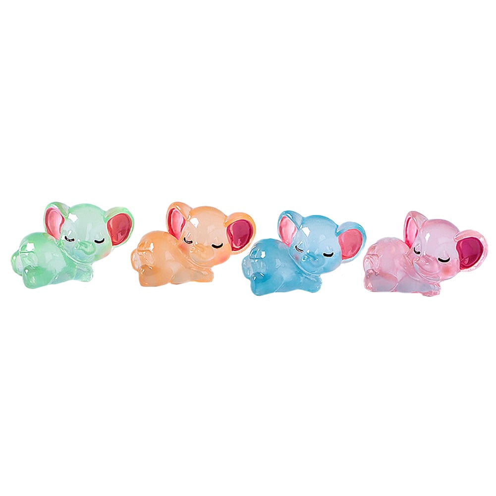 Luminous Elephant Garden Miniatures - 4 Pack Resin Figurines, Glow in ...