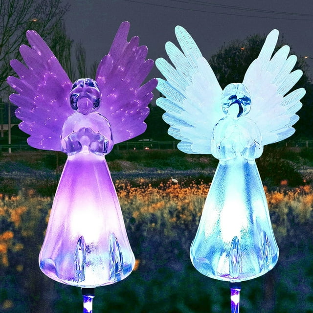 LED Angel Solar Lights - 2 Pack, Outdoor Christmas Decor, Waterproof ...
