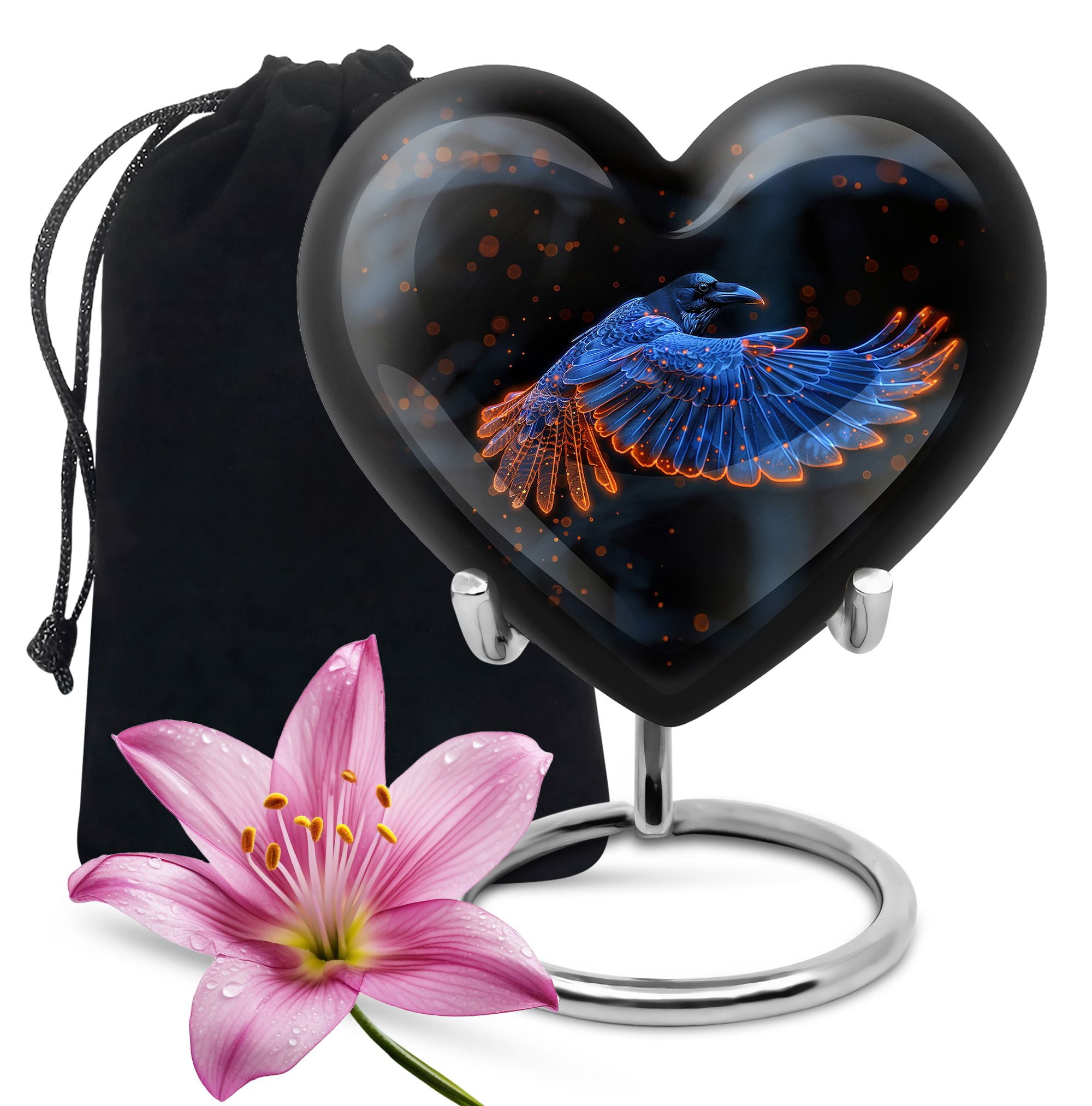 Luminous Flight of the Midnight Raven Urn For Ashes Adult Male, Heart ...