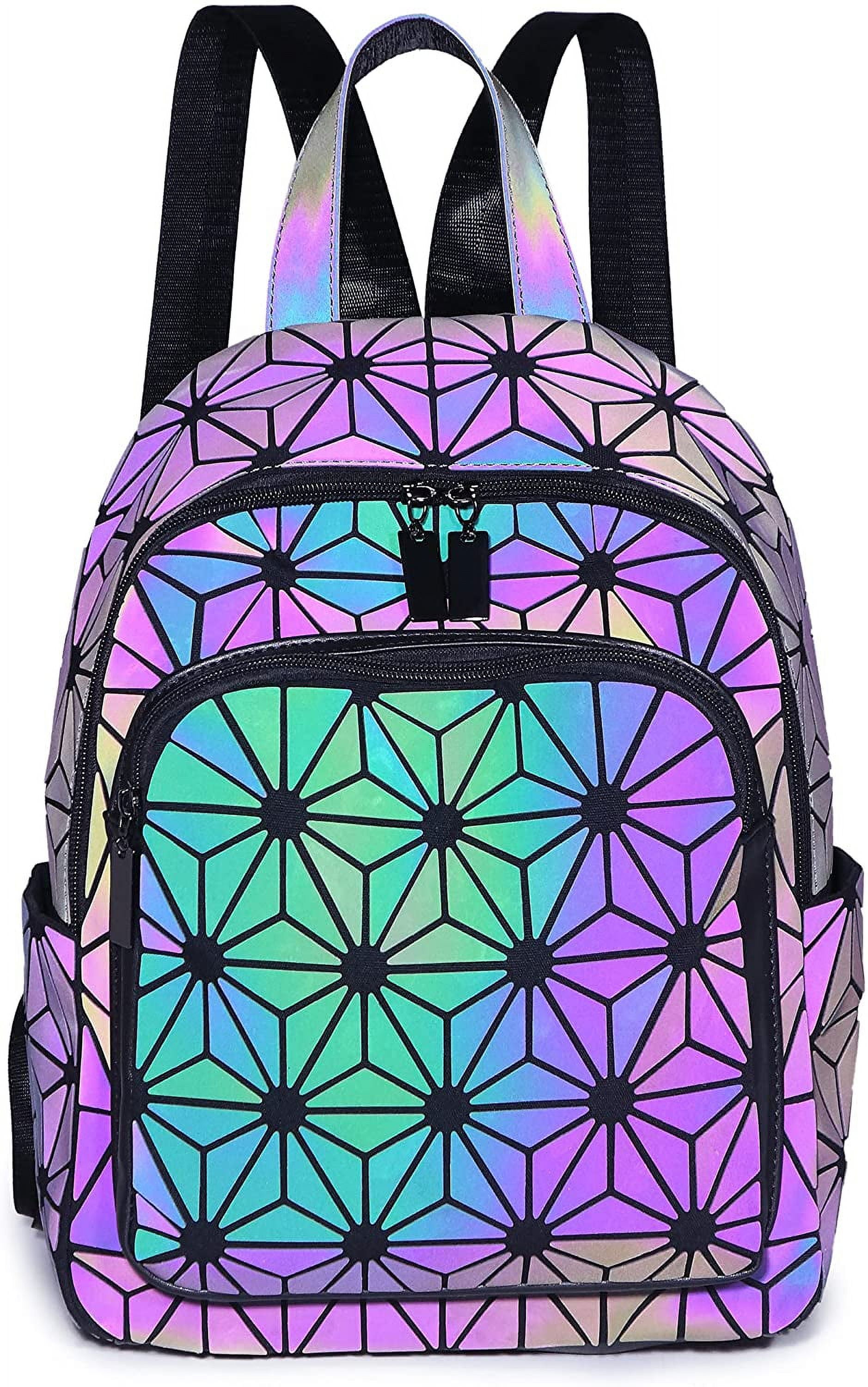 Luminous Geometric Backpacks Women Purses and Handbags Holographic ...
