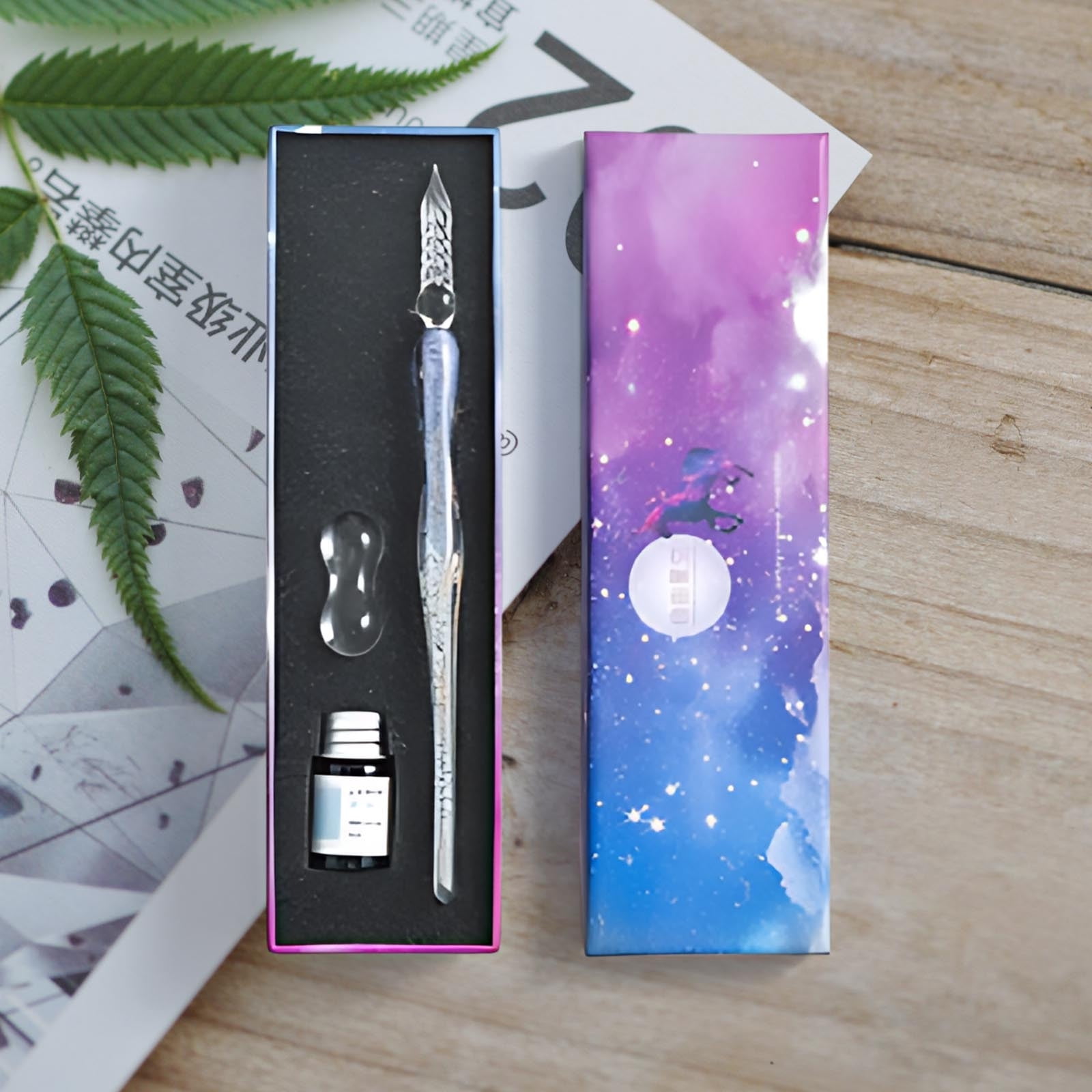 Luminous Glass Dip Pen Ink Set, Starry Sky Crystal Dip Sign Pen Gift ...