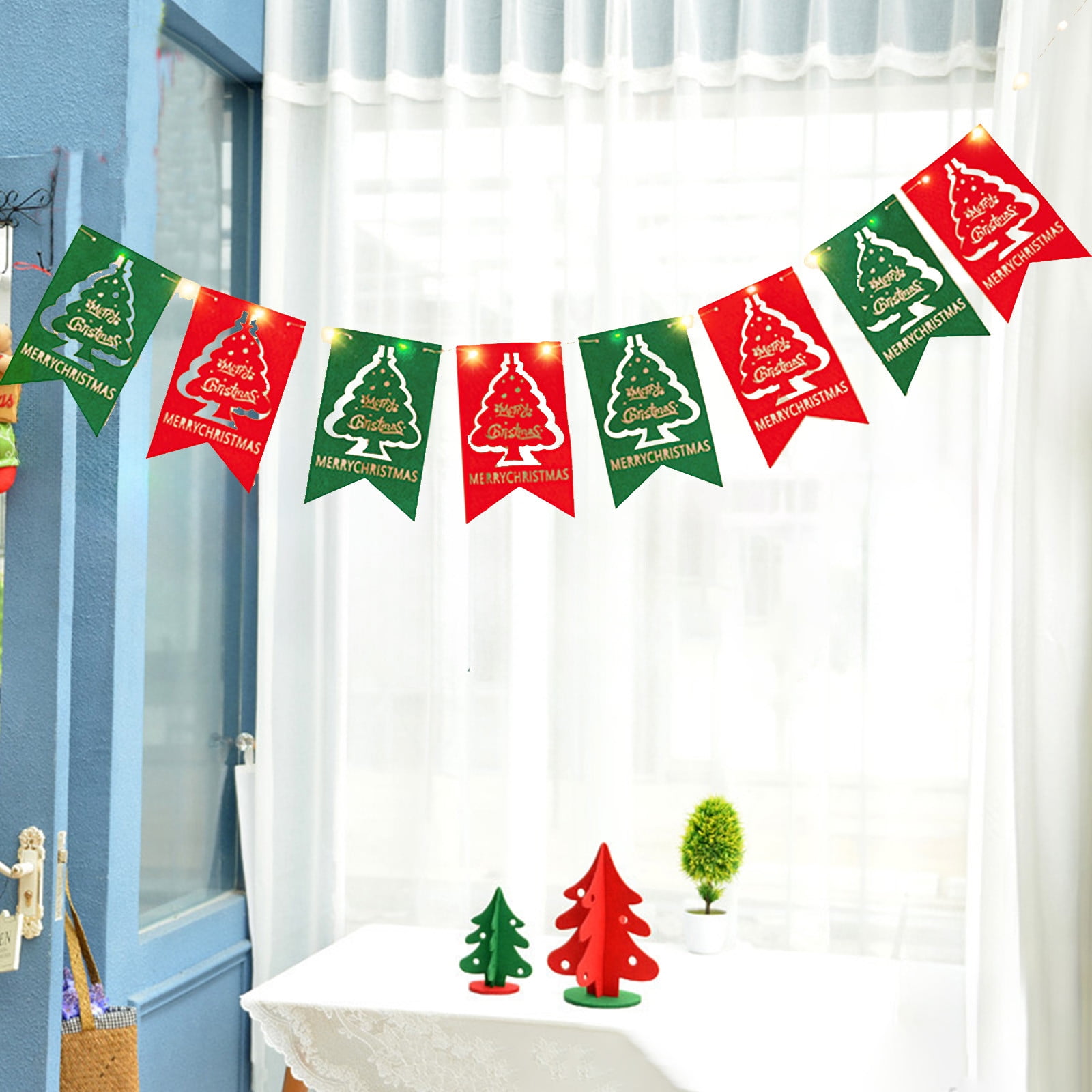 Luminous Hanging Bunting Flags with String Lights for Christmas Tree ...