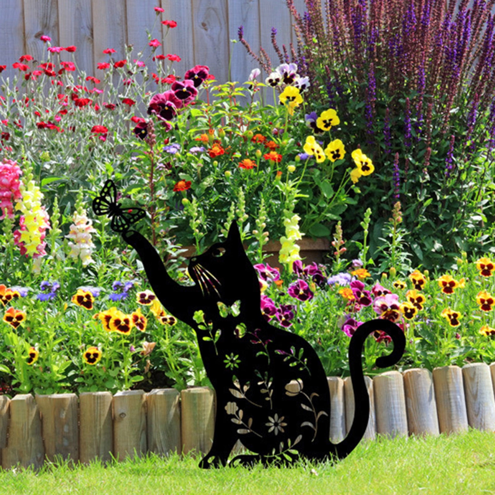Luminous Hollow Iron Pussycat Grass Stake Handcrafted Outdoor Garden ...
