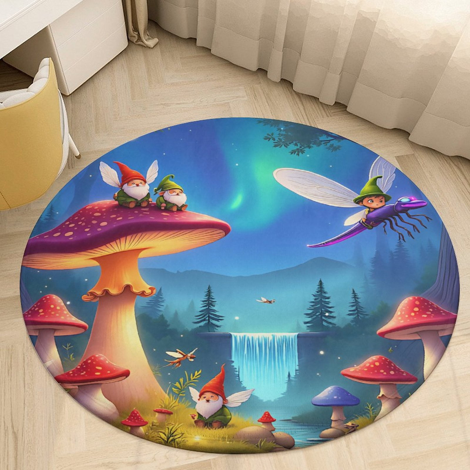 Luminous House, Flowers And Leaves Round Area Rugs for Bedroom Living ...