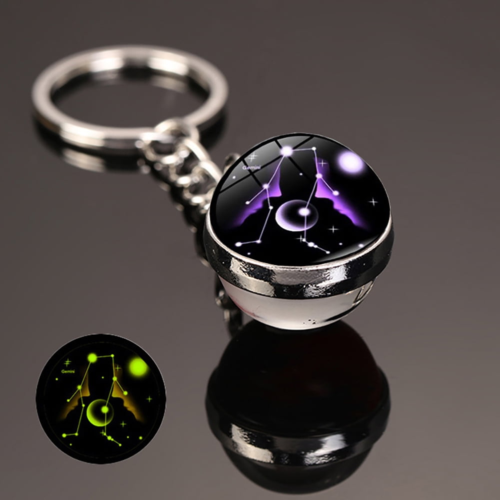 Luminous Key Chain 12 Zodiac Starry Sky Time Stone Glass Ball Pendant ...