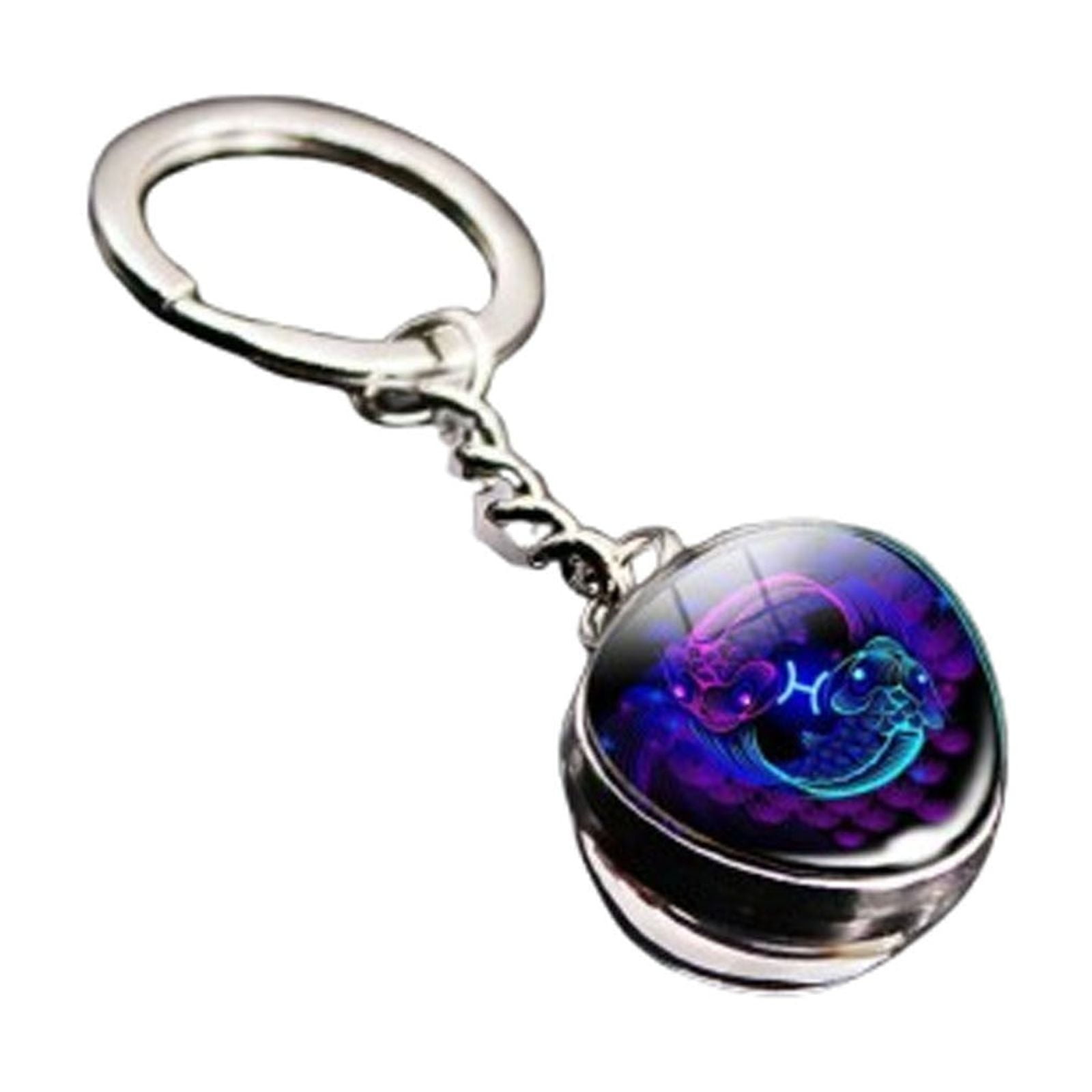 Luminous Key Chain 12 Zodiac Starry Sky Time Stone Glass Ball Pendant ...