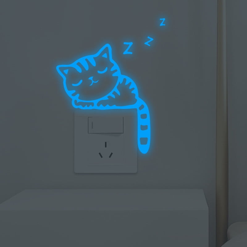 Luminous Light Switch Decals, Funny Cute Cat Shaped Color Change Switch ...