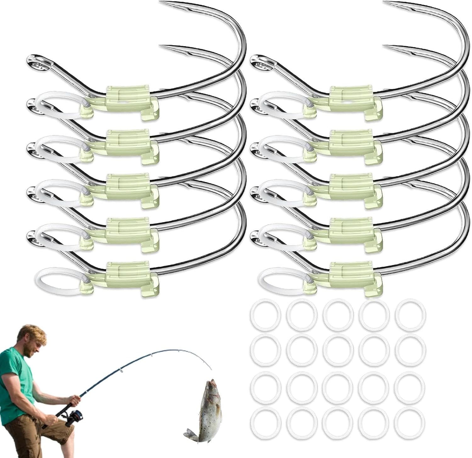 Luminous Live Shrimp Hooks, 10× Shrimp Walker Hook, Hooks Fishing Saltwater, Carbon Steel Barbed ...