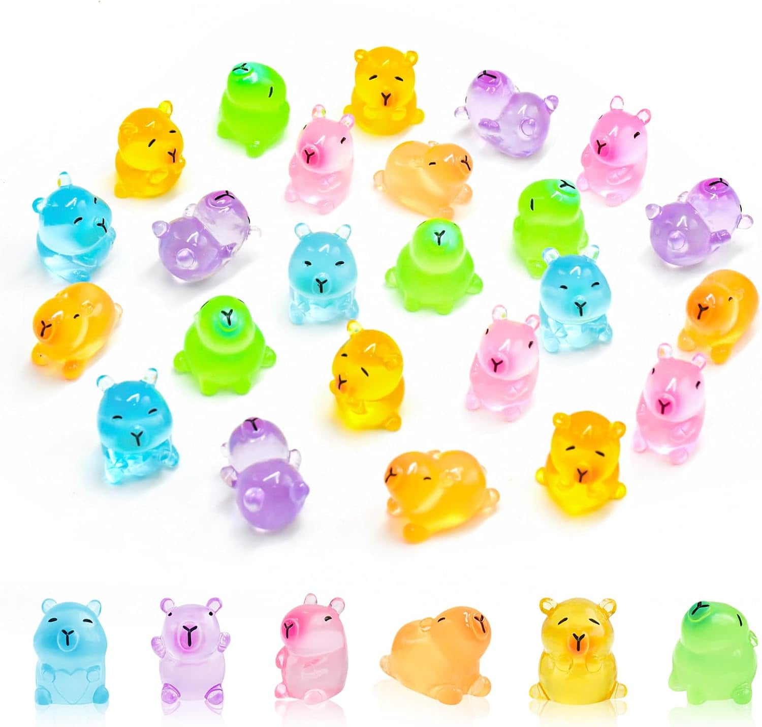 Luminous Mini Capybara Figurines 24 Pieces Colorful Tiny Capybara for ...