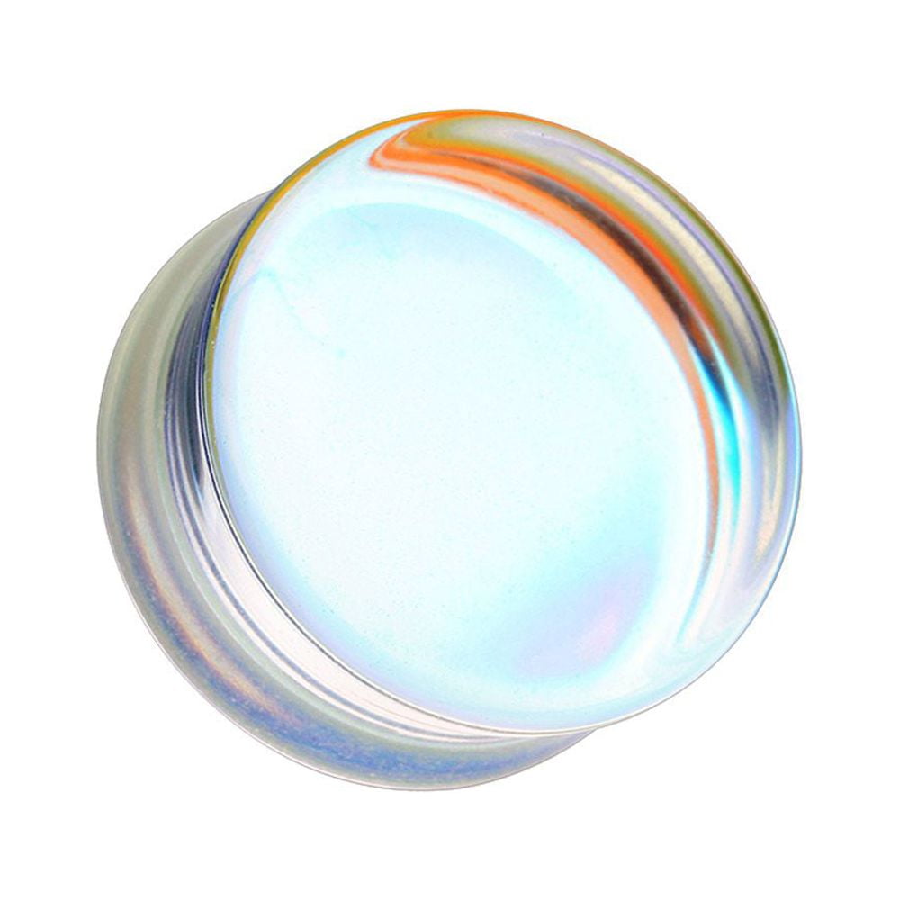 Luminous Moonstone Iridescent Flat Glass Double Flared Ear Gauge Plug ...