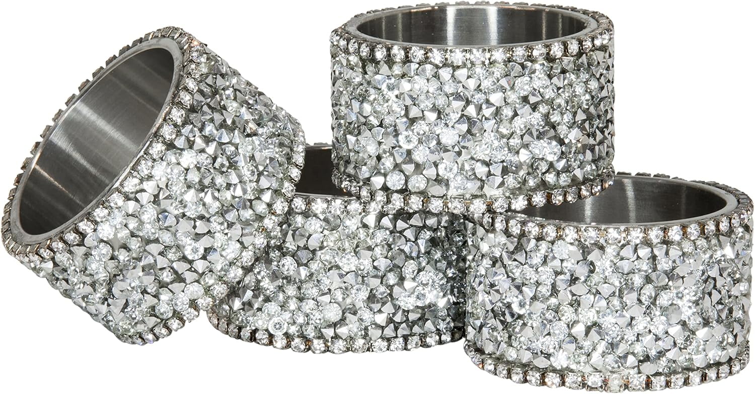 Luminous Napkin Rings, Bold Sparkling Rhinestones on Stainless Steel, for Sophisticated Dining ...