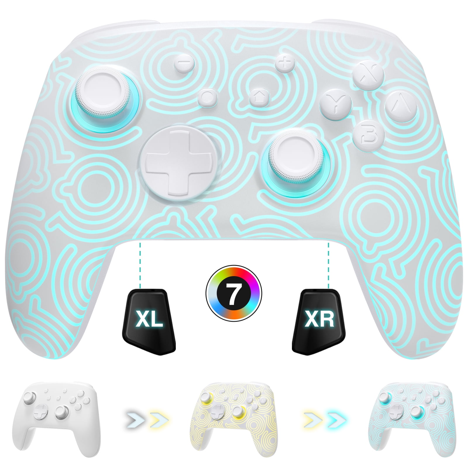 FUNLAB Wireless Pro Controller with Glow Lights for Nintendo Switch, OLED, Lite - Kakariko White ...