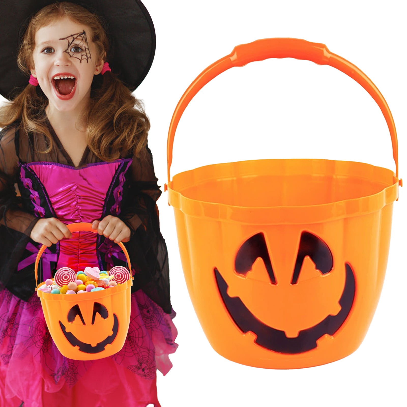 Luminous Pumpkin Bucket Plastic Pumpkin Bucket w/Glowing Handle Trick ...