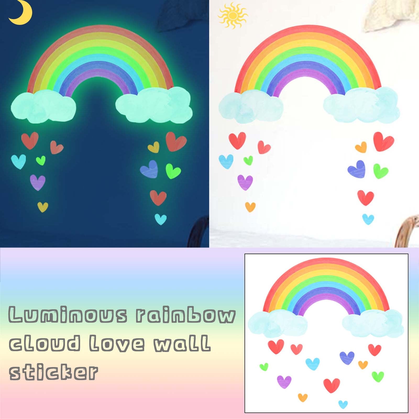 Luminous Rainbow Clouds Love Wall Stickers Luminous Stickers Living ...