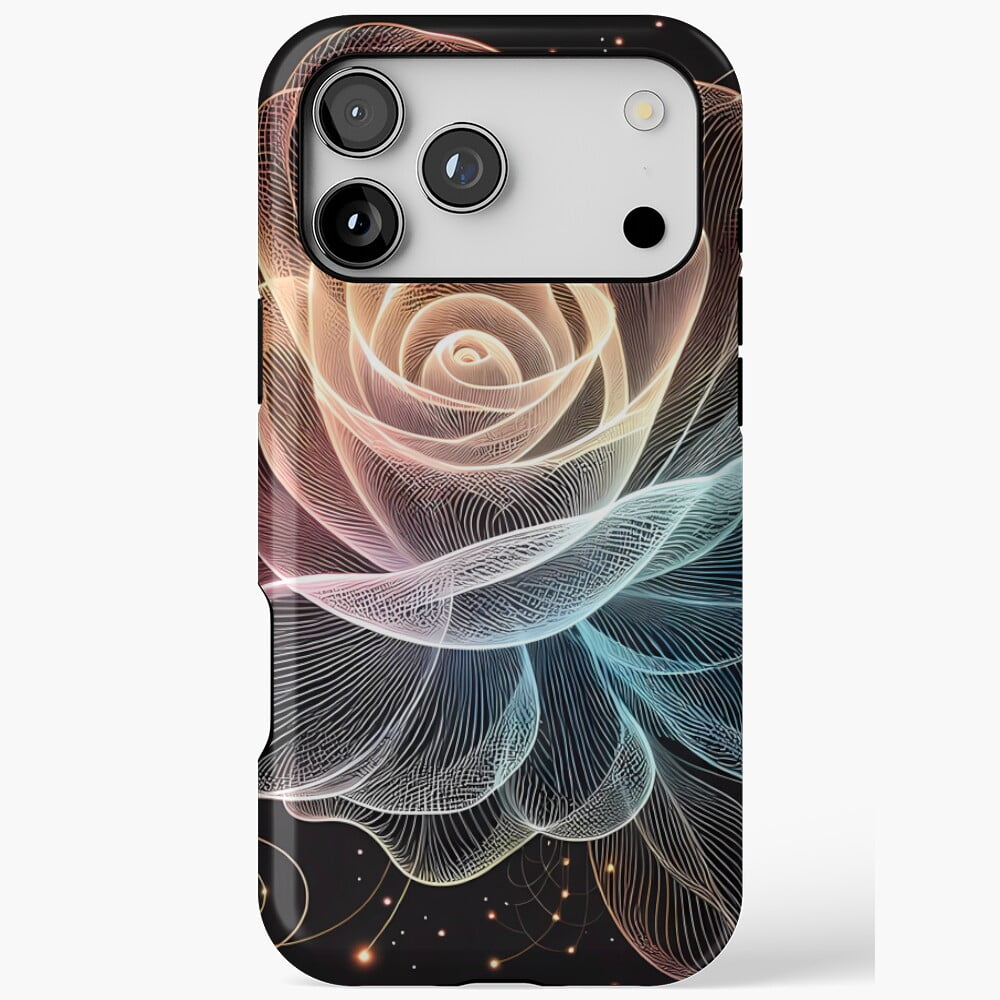 Luminous Rose Sketch Cosmic Glow Phone Case for iPhone 11 through 17 ...