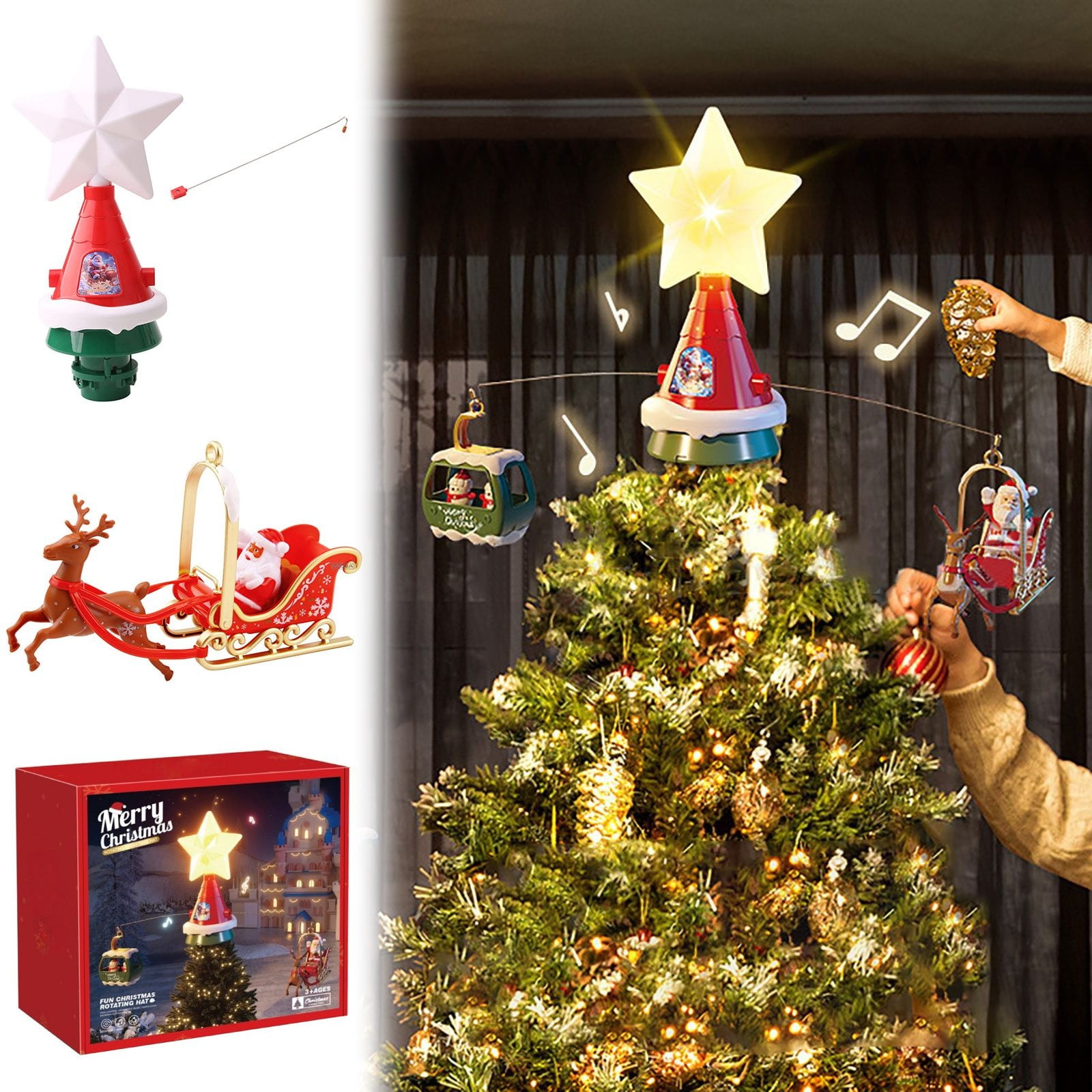 Luminous Rotating Christmas Tree Topper Festive Holiday Decorations ...
