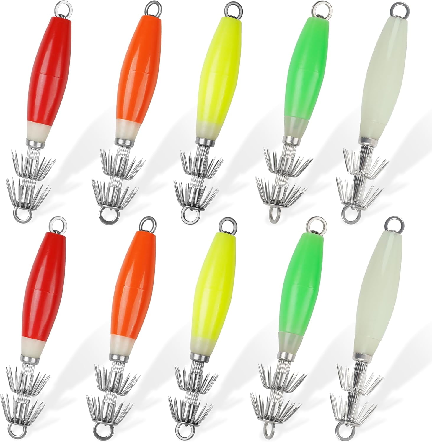 Luminous Squid Jig Hooks Kit,10pcs Glow Squid Jigs Saltwater ...