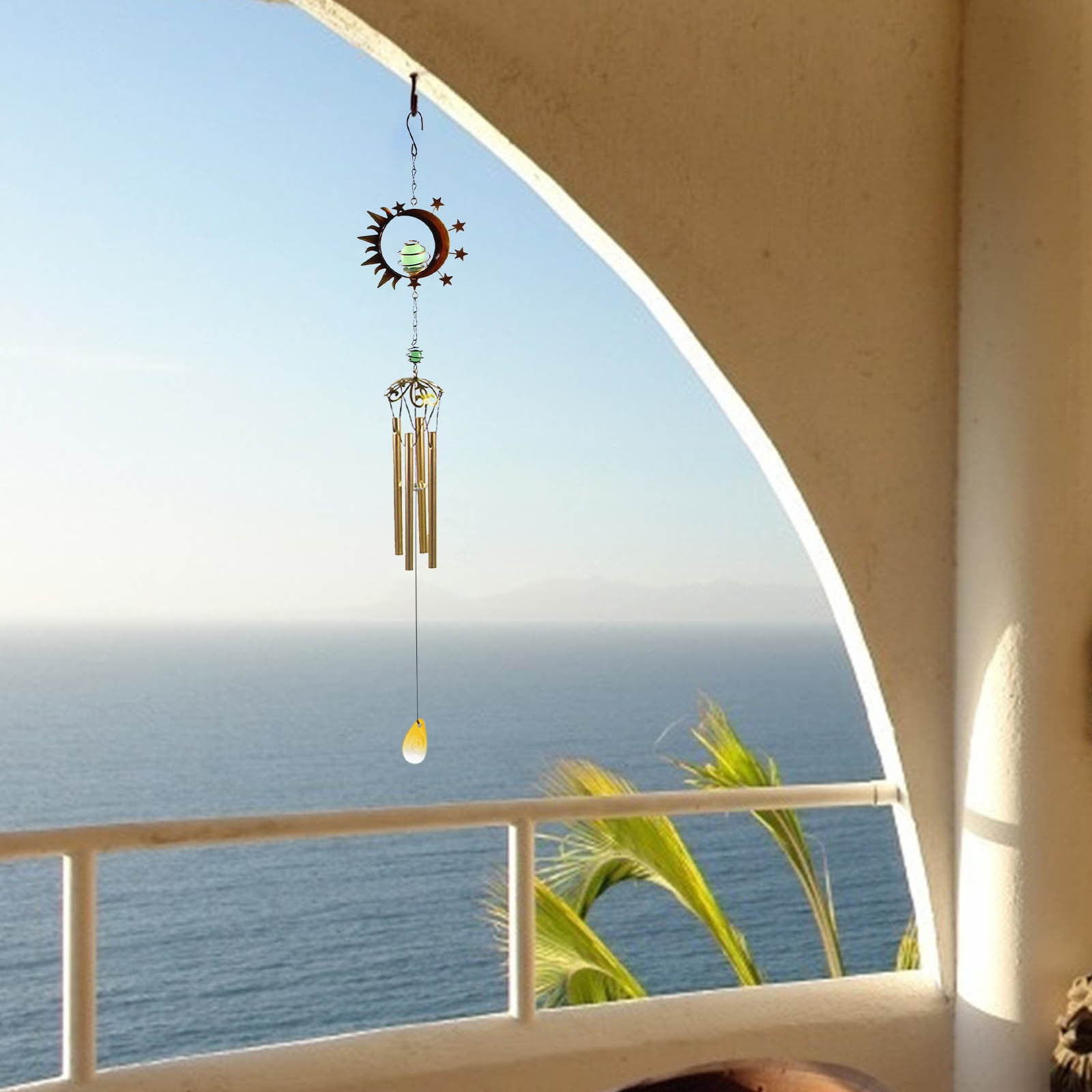 Luminous Sun Wind Chimes - Metal Garden Decor,Solar-Powered Balcony ...
