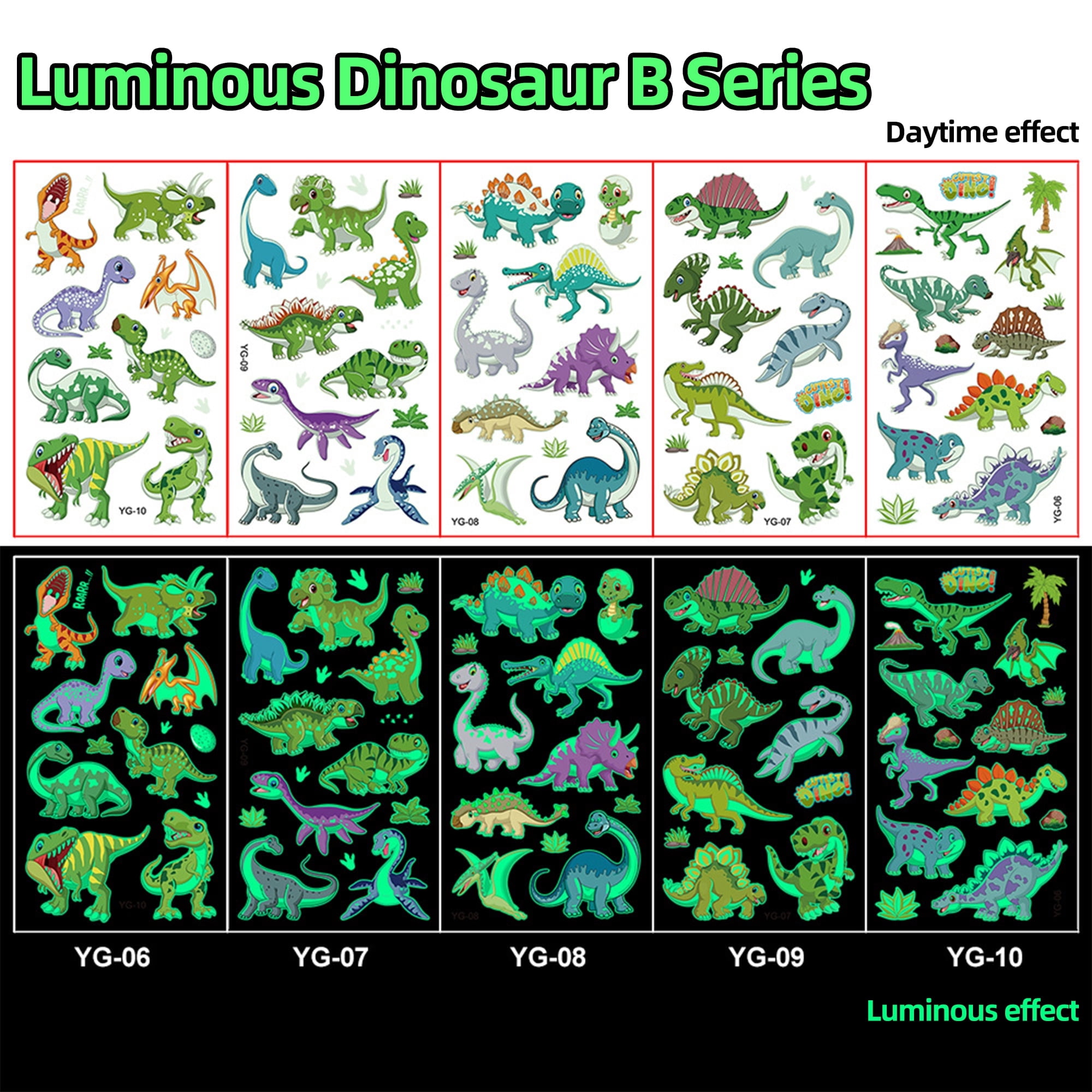Luminous Tattoos For Kids, Dinosaur Temporary Tattoo Stickers, Glow In ...