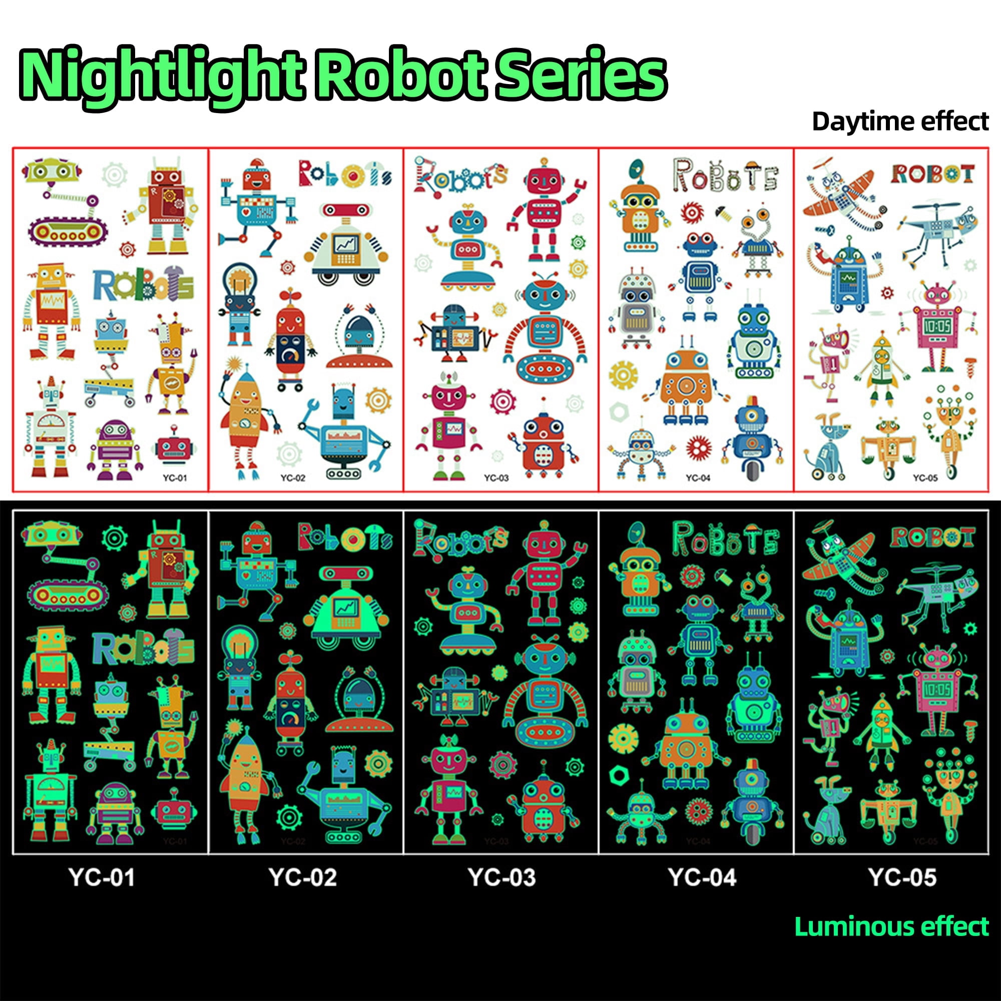 Luminous Tattoos For Kids, Robot Temporary Tattoo Stickers, Glow In The ...