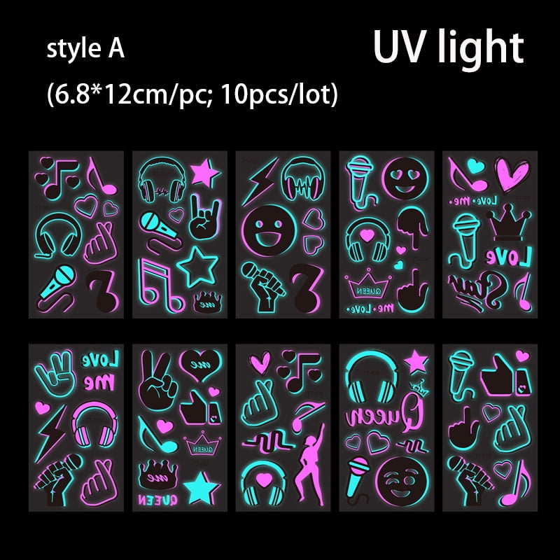 Luminous Temporary Tattoos Stickers Fluorescent Neon In Dark Illuminate ...