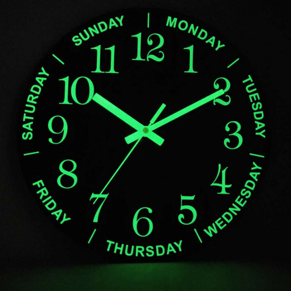 Luminous Wall Clock 12" Silent Quartz Glow Hanging Watch Night Light ...