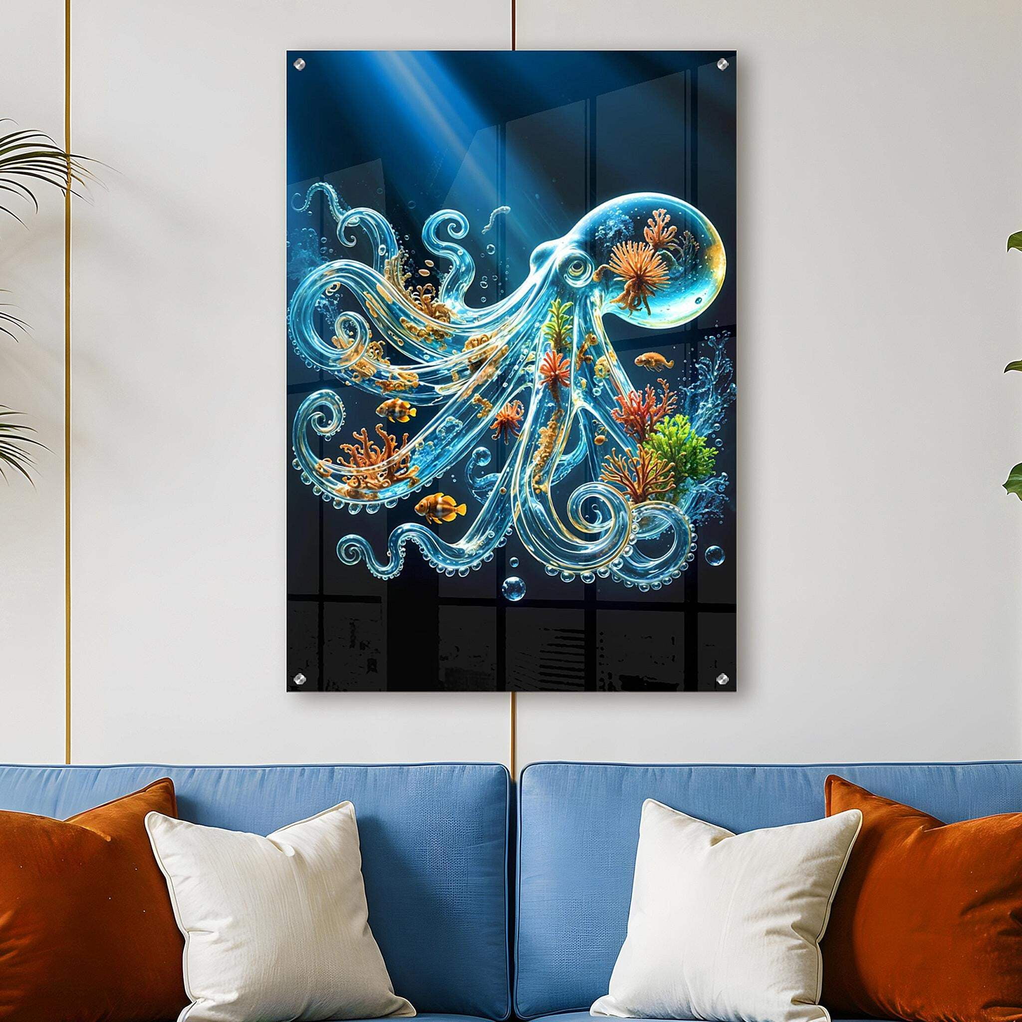 Luminous Water Octopus Acrylic Print Ocean Marine Life Wall Art Decor ...