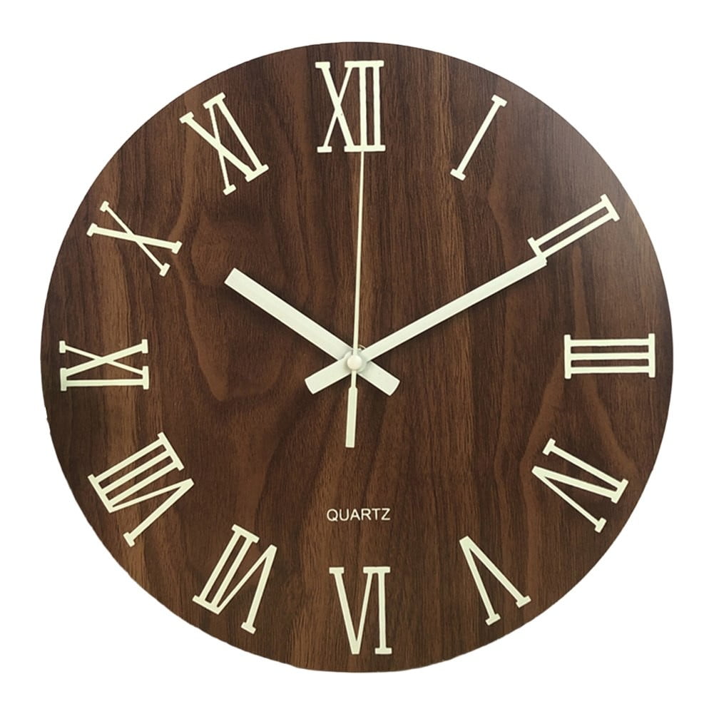 Luminous Wooden Wall Clock Wooden Silent Clock Luminous Fluorescent ...