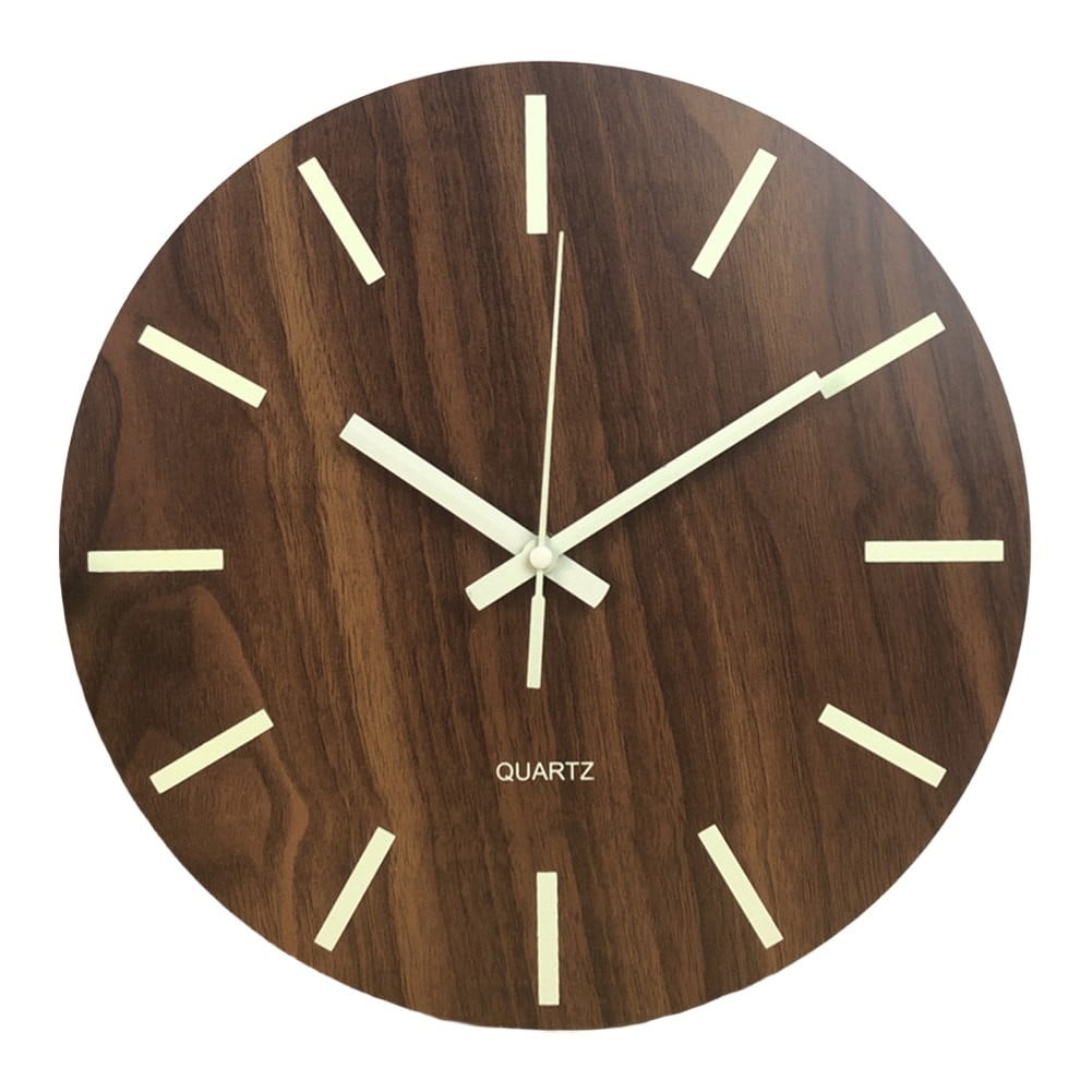 Luminous Wooden Wall Clock Wooden Silent Clock Luminous Fluorescent ...