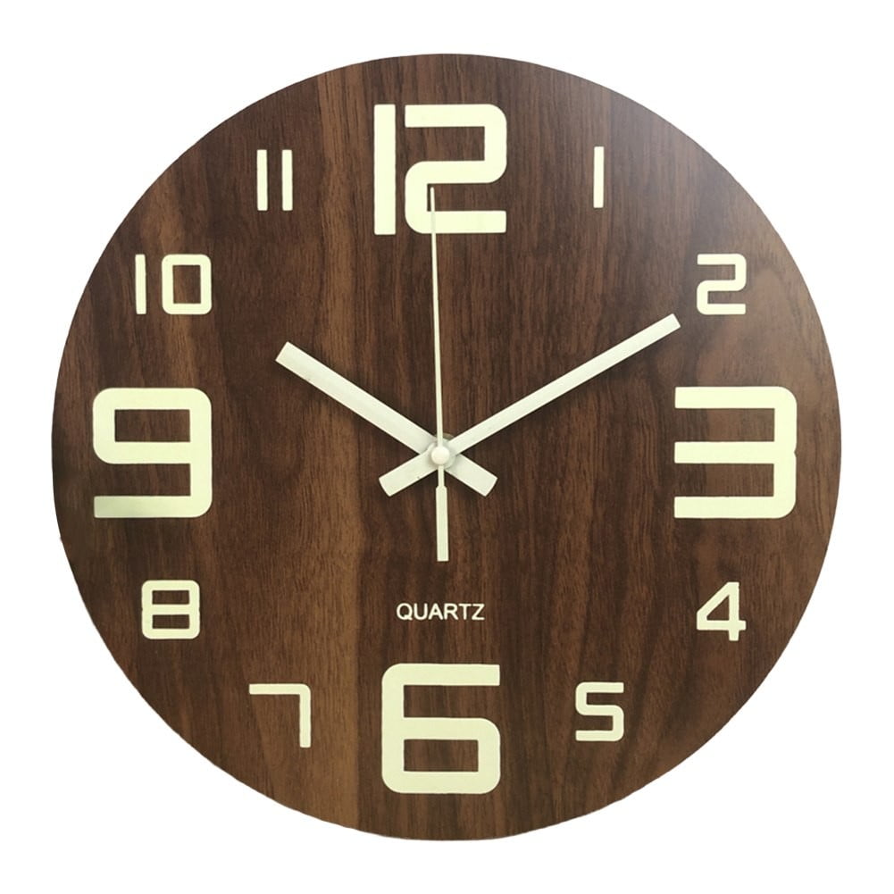 Luminous Wooden Wall Clock Wooden Silent Clock Luminous Fluorescent ...