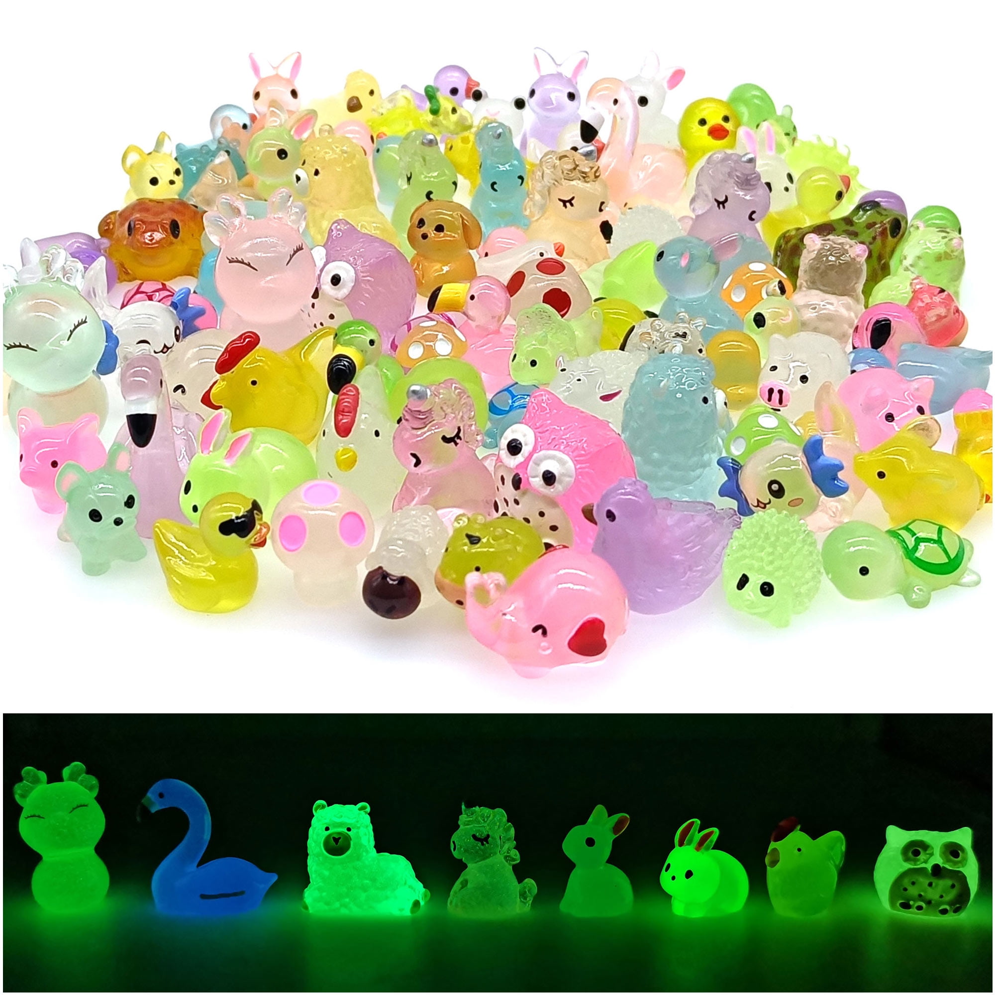 Luminous Woodland Mini Resin Animals Figures 100 Pcs Glow in The Dark ...