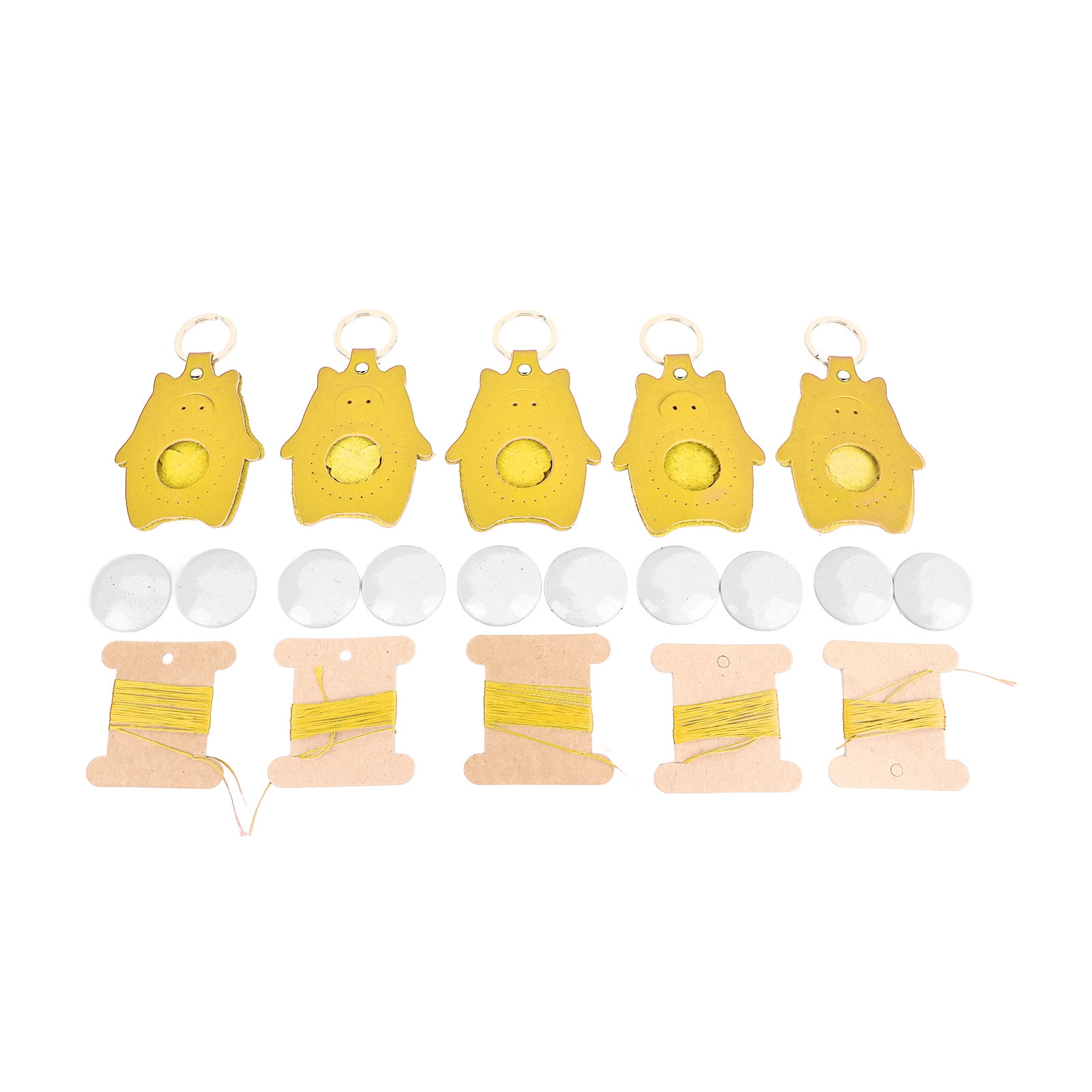 Luminous Yellow Leather Key Fob Kit - 5 Sets Cute Cartoon Piggy Shape ...