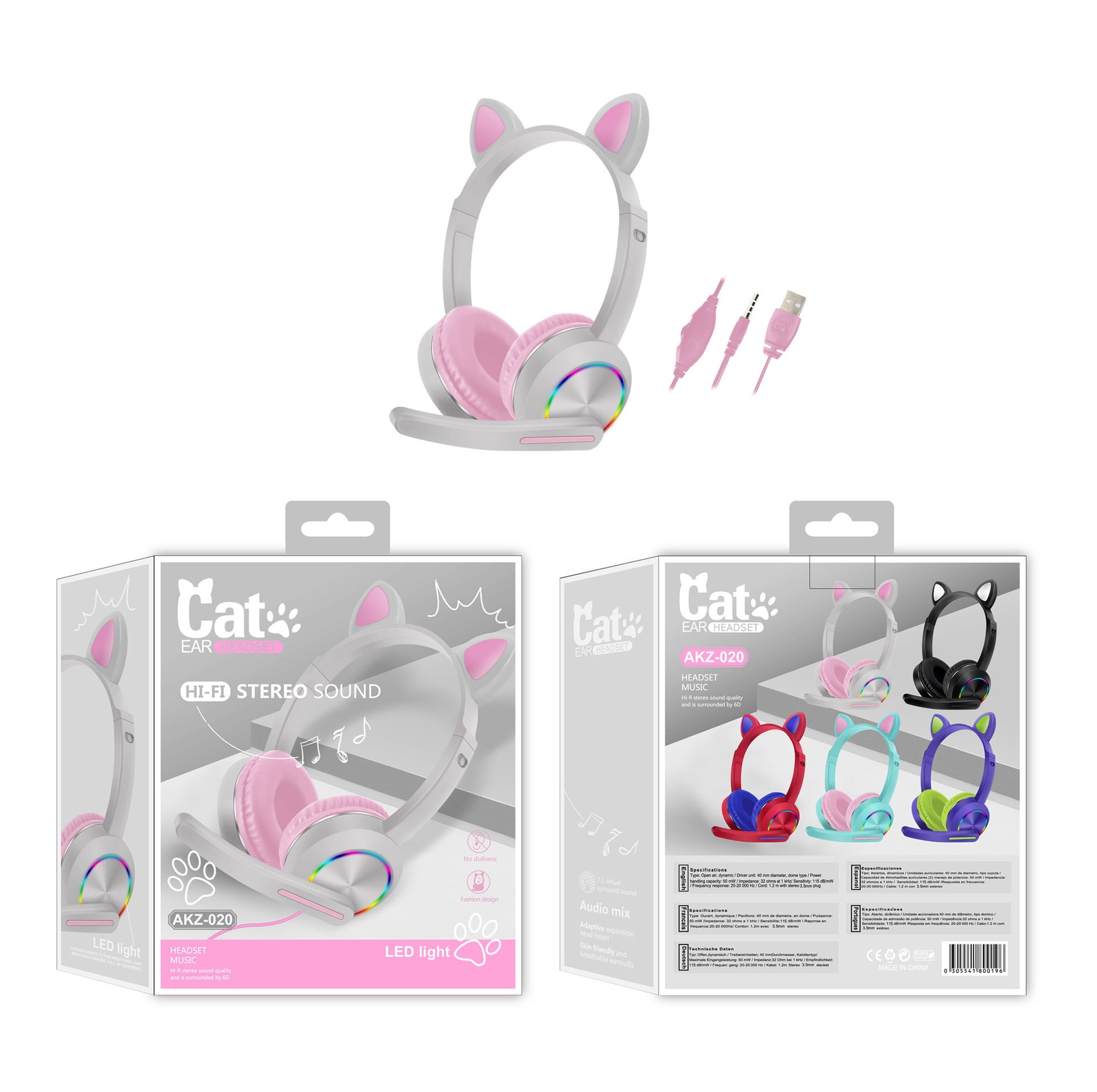 Luminous cat ear headset headset wired headset - Walmart.com