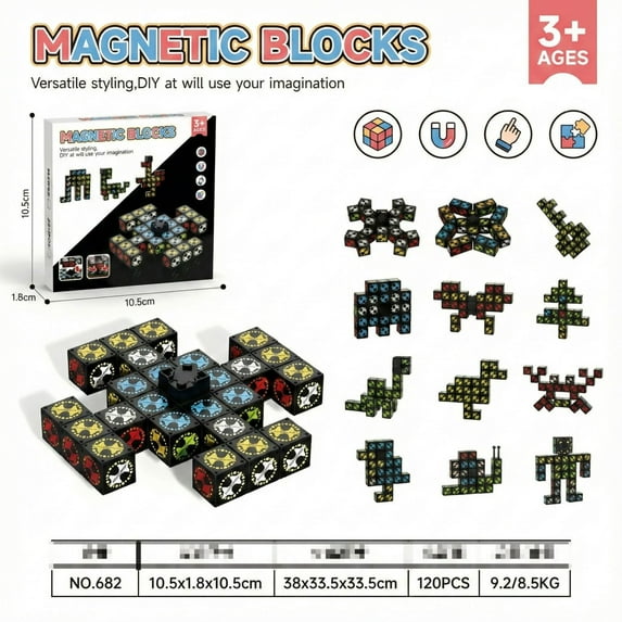 Luminous magnetic square building block DIY fingertip gyro rotating ...