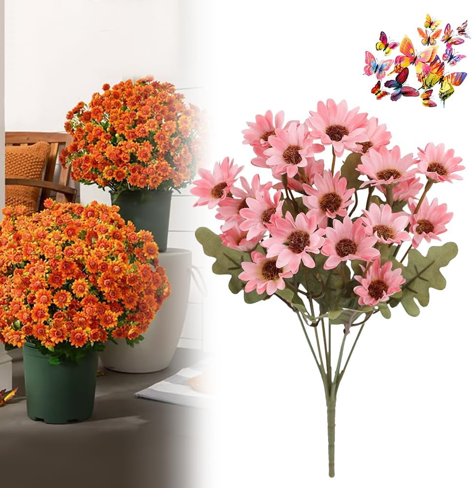Luminousey Artificial Mums for Outdoors Fall Realistic Sunset Daisy ...