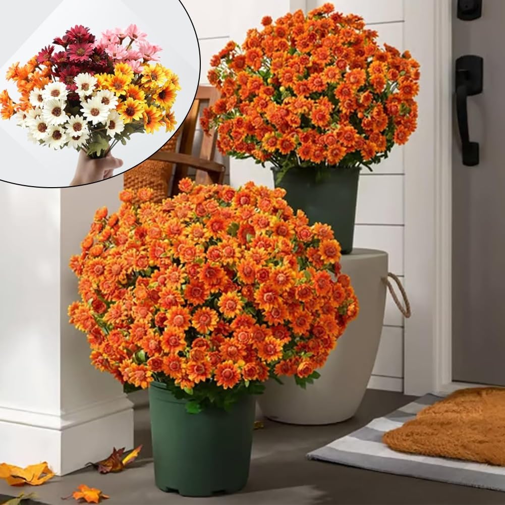 Luminousey Outdoor Artificial Flowers Mums, Funsdecor Artificial ...