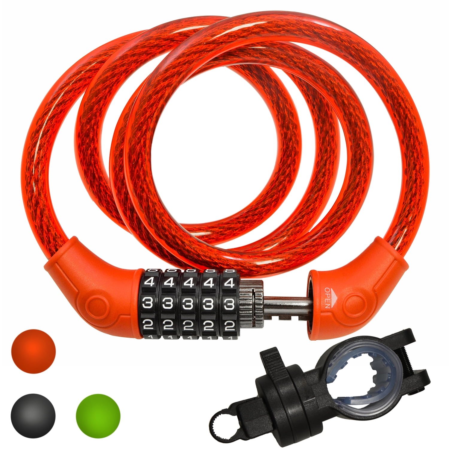 Lumintrail 5 Digit Resettable Combination Bike Lock with 12mm Flexible ...
