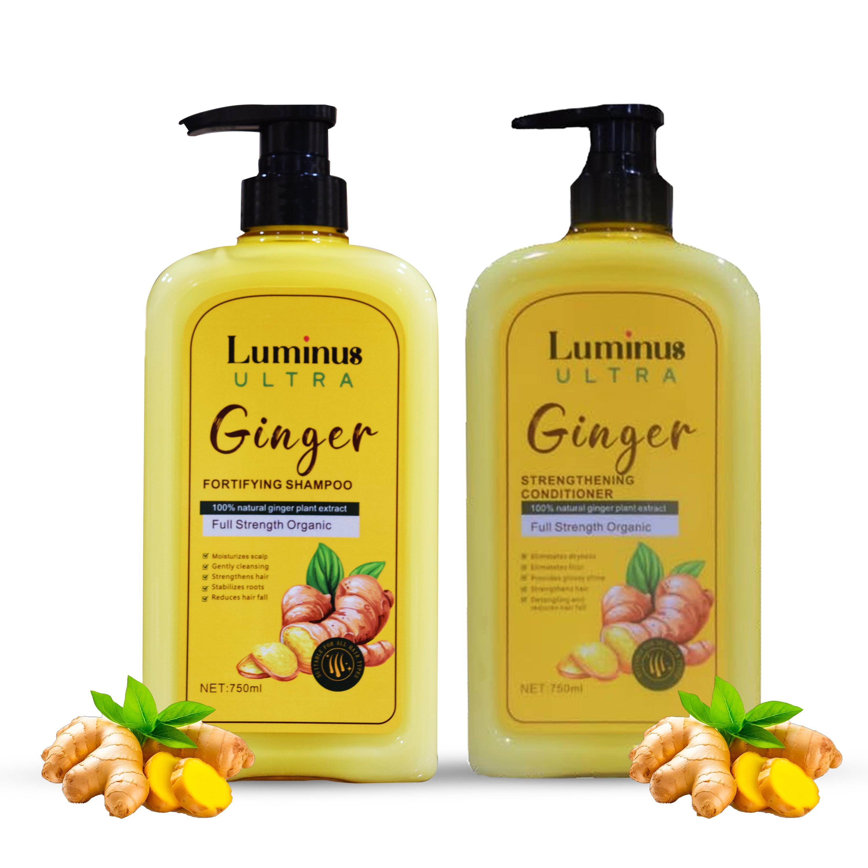 Luminus ULTRA Ginger Shampoo and Conditioner Anti-Frizz Natural Formula Ginger Shampoo, Purifies ...